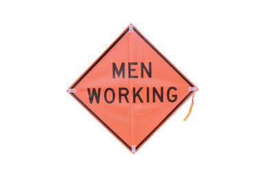 48" Men Working Sign, Mesh, Roll Up with Frame - Y-pers, Inc.