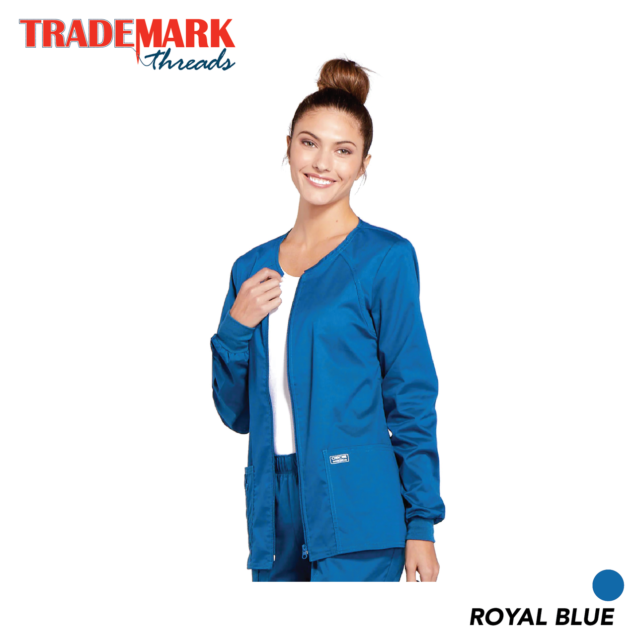 Women's Zip Front Warm Up Solid Scrub Jacket