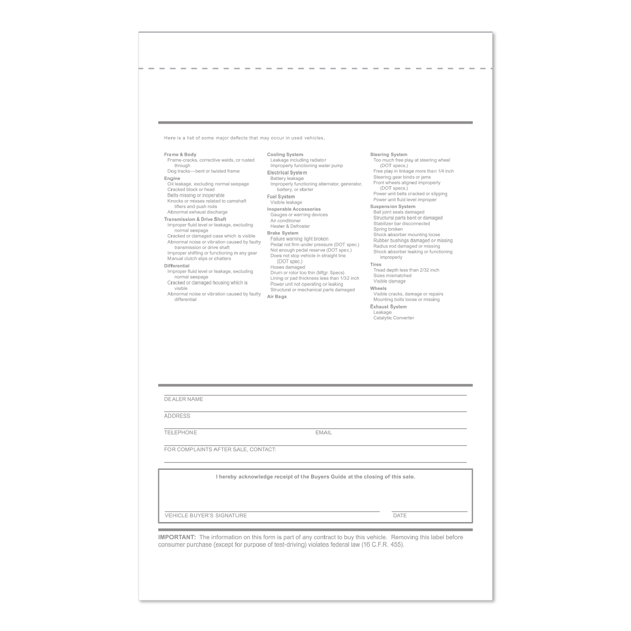 Buyers Guides-Blank with No lines - Compatible with R& R BG-3