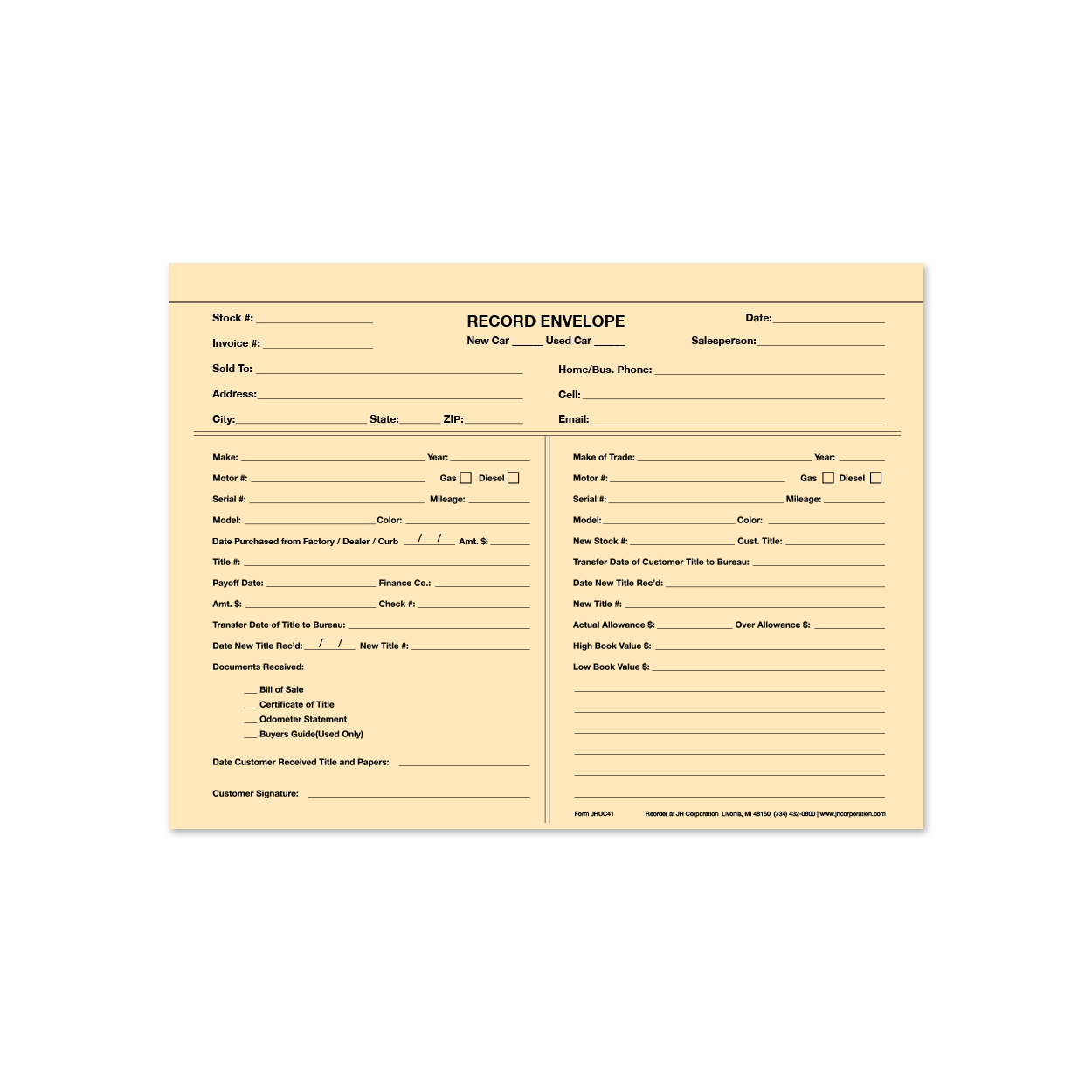 Dealer Record Envelopes