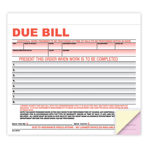 Due Bill Form