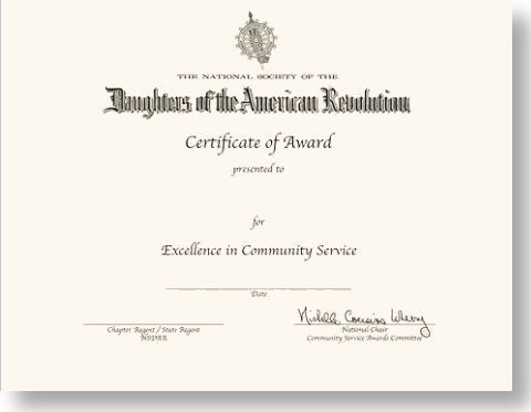 Community Service Award Pin/Certificate - DAR Shopping