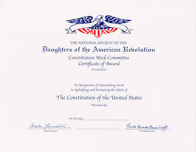 Constitution Week Certificate of Award - DAR Shopping