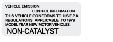 Non-Catalyst Decal 1978 Vehicle Emission Control Information