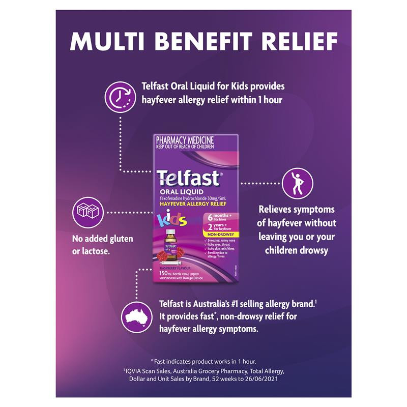 Telfast Kids Oral Liquid 16mg/mL 150mL (Paraben Free) | Blooms The Chemist