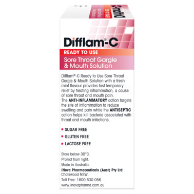 Difflam-C Ready To Use Sore Throat Gargle & Mouth Solution 200mL ...