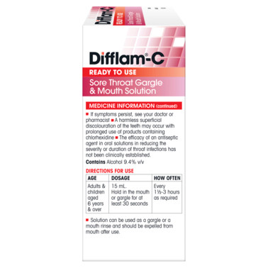 Difflam-C Ready To Use Sore Throat Gargle & Mouth Solution 200mL ...