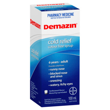 Demazin Kids 6+ Cold Relief Blue Syrup Peach & Vanilla Flavour 200mL ...