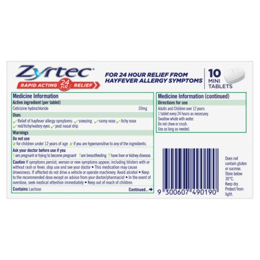 Zyrtec Zyrtec Tablets 10Mg 10 Srp | Blooms The Chemist