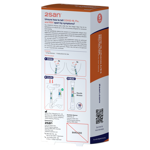 2San Covid-19, Influenza A/B & RSV Test 5 Pack | Blooms The Chemist