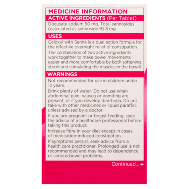 Coloxyl with Senna 30 Tablets | Blooms The Chemist