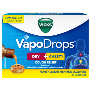 Vicks VapoDrops Dry+Chesty Honey & Lemon 24 Lozenges | Blooms The Chemist