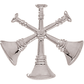 Fire Insignia 3-Crossed Bugles, Clutch-Back, Gold-Tone or Nickel-Plate