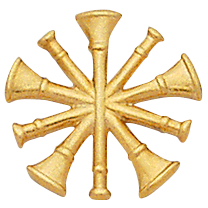 Smith & Warren Fire Chief Collar Pins, 5 Crossed Bugles, Pair