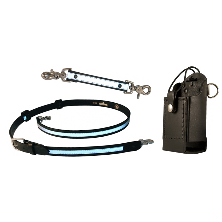 Boston Leather FDNY Style Leather Radio Strap with Reflective Trim, Mic ...