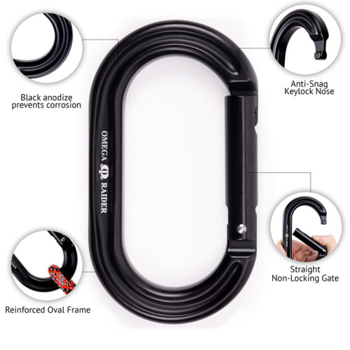 Omega Pacific Tactical Oval Straightgate Black Carabiner with ...