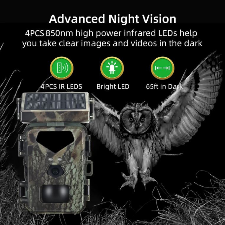 Solar Powered Night Vision Trail Camera Inc. 32GB Micro SD Card