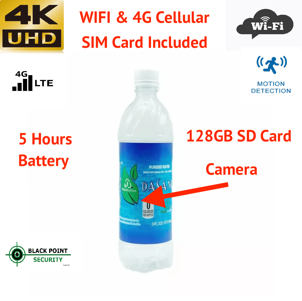 Water Bottle Hidden Spy WIFI 4G LTE Cellular Camera with Audio