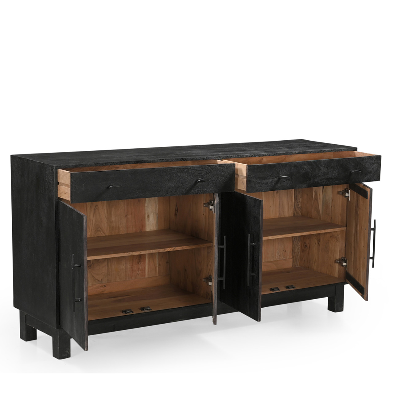 Grackle Solid Wood 4 Door Sideboard Buffet Cabinet - Black - Timbergirl Grackle Solid Wood 4 Door Sideboard Buffet Cabinet - Black - Timbergirl