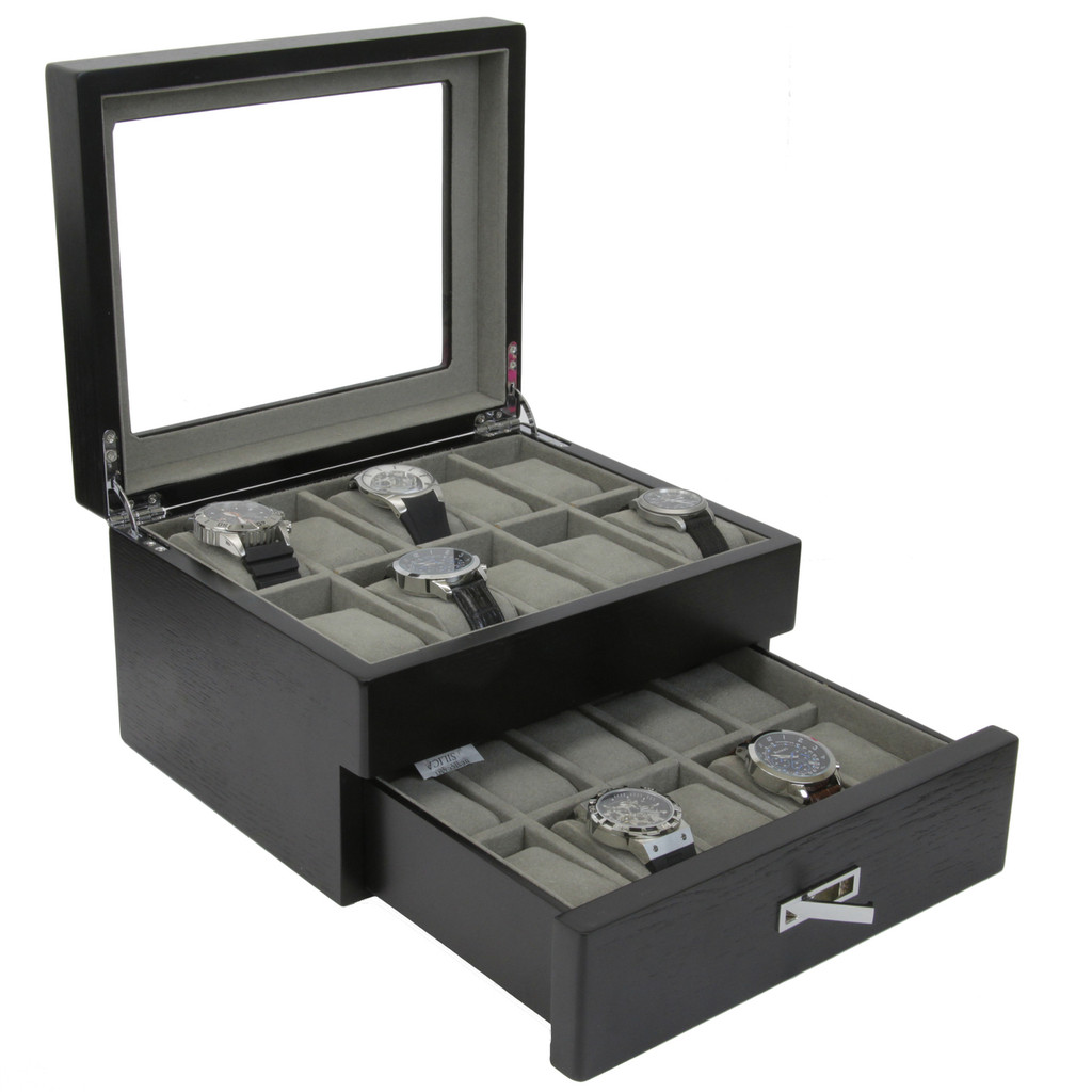 Black Distressed 20 Wooden Watch Box | Mens Cases | TechSwiss