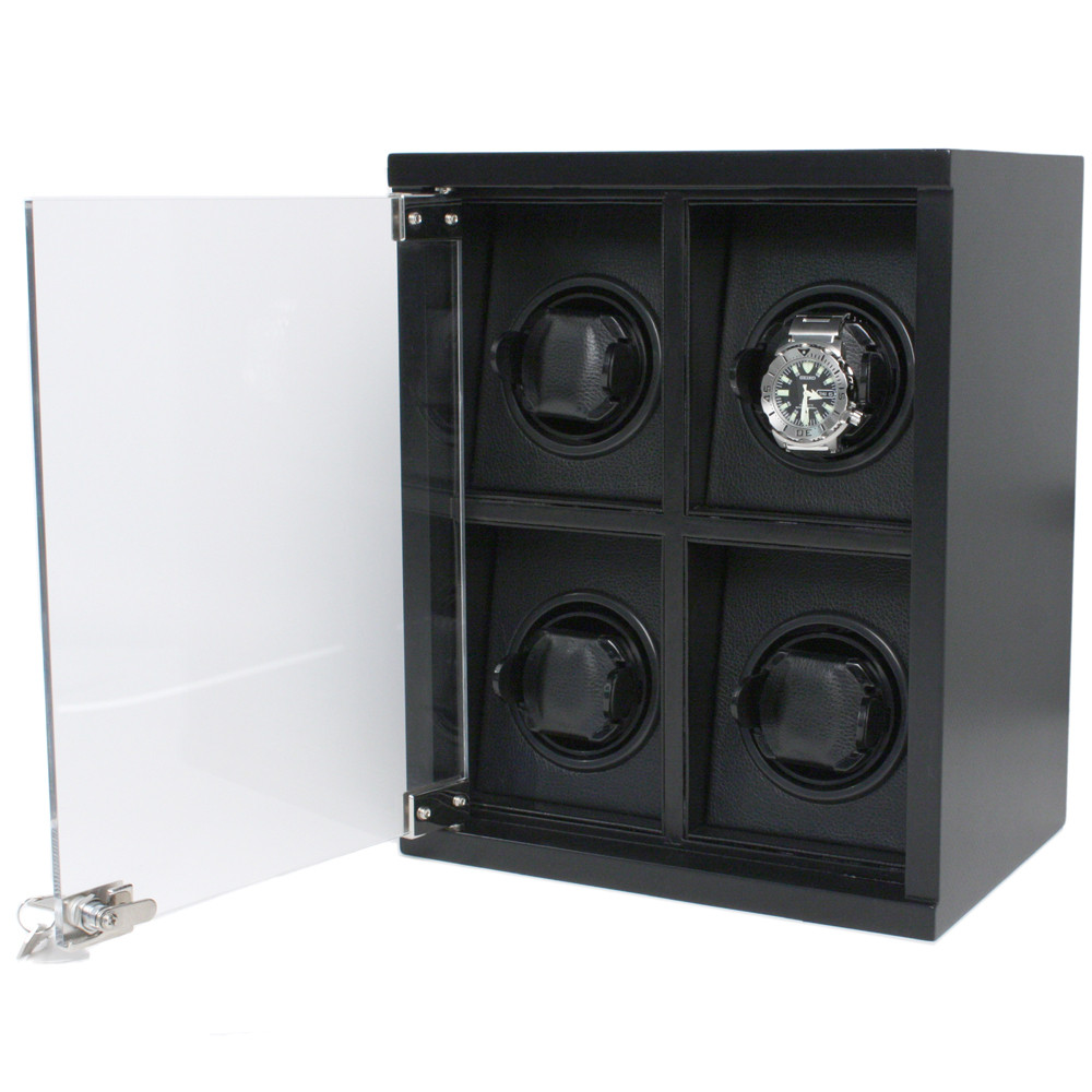 Black Carbon Fiber Design Watch Winder For 4 Carbon Fiber TechSwiss