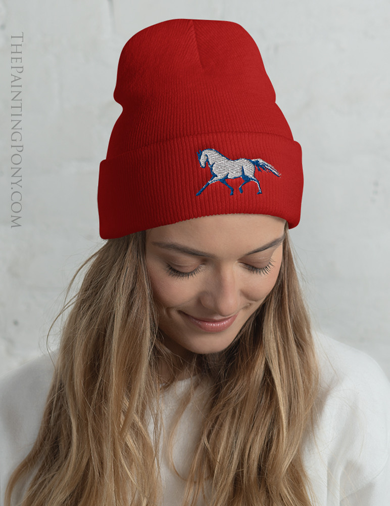 Dressage Horse Equestrian Embroidered Beanie Hat - The Painting Pony