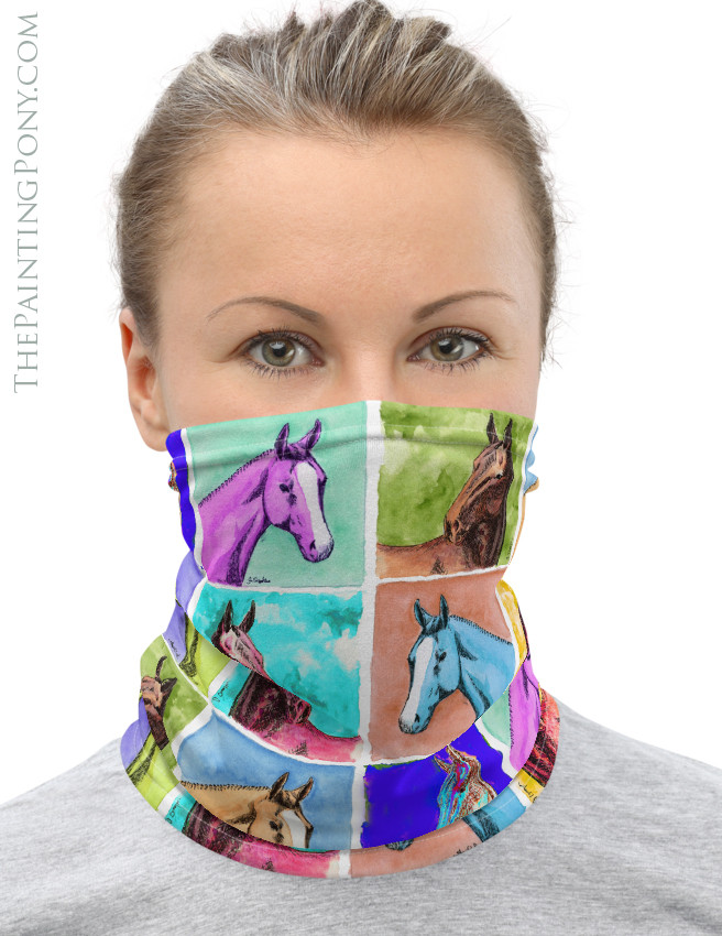 Colorful Horse Heads Pattern Equestrian Neck Gaiter - The Painting Pony