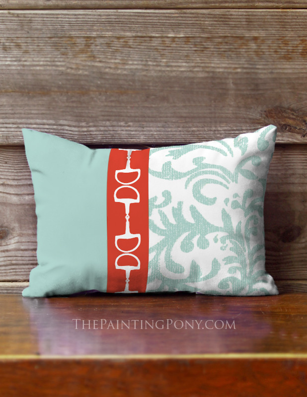 Red and Blue Damask Horse Bits Accent Pillow - The Painting Pony