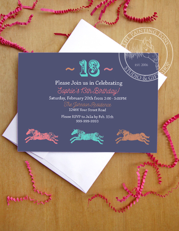 Colorful Galloping Horses Equestrian Birthday Party Invitation (10 pk ...