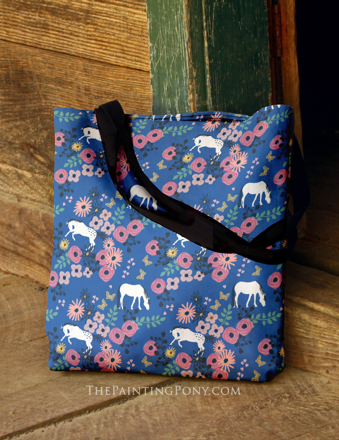 Pony Garden Pattern Equestrian Tote Bag - The Painting Pony