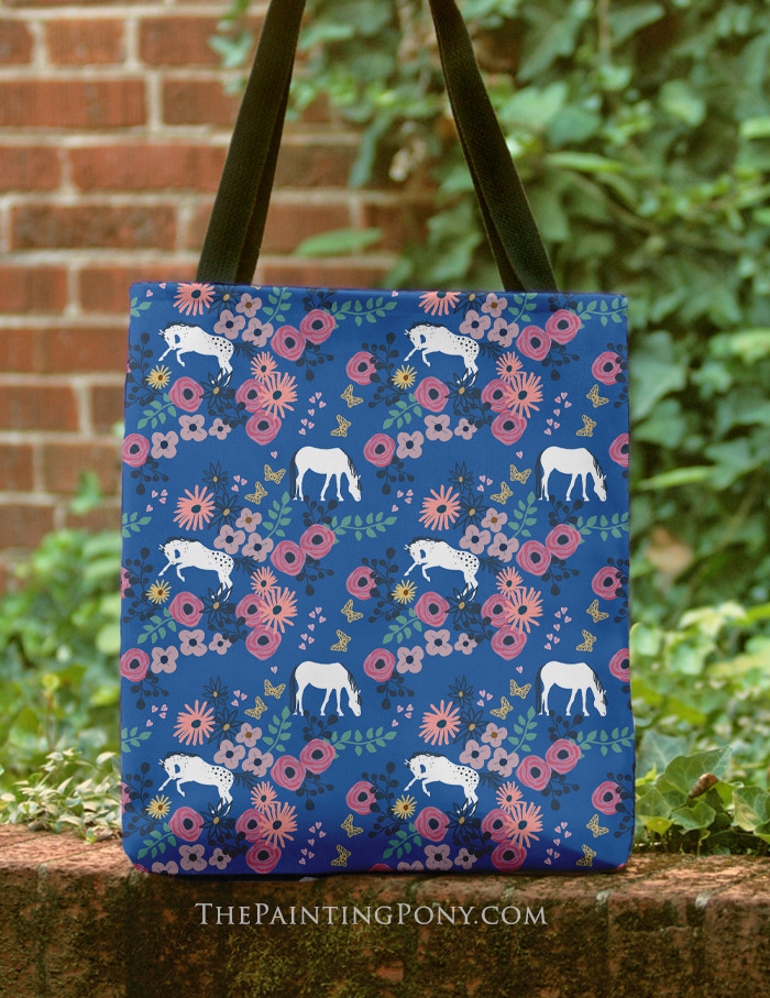 Pony Garden Pattern Equestrian Tote Bag - The Painting Pony