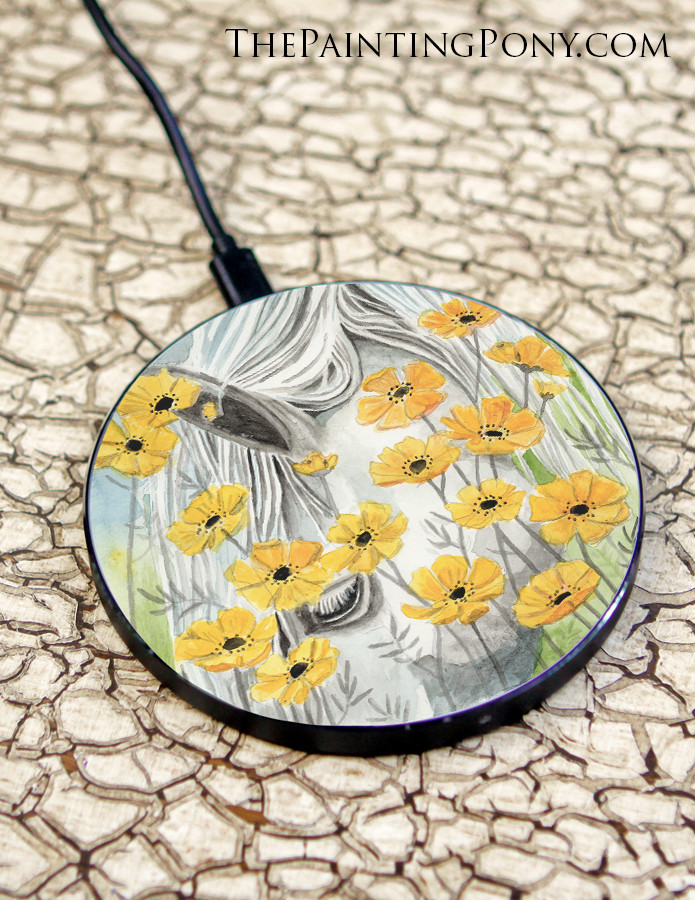 Yellow Poppy Flowers Horse Art Equestrian Wireless Charger - The ...