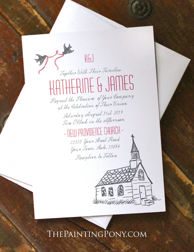 Wedding Chapel and Doves Invitation (10 pk) - The Painting Pony