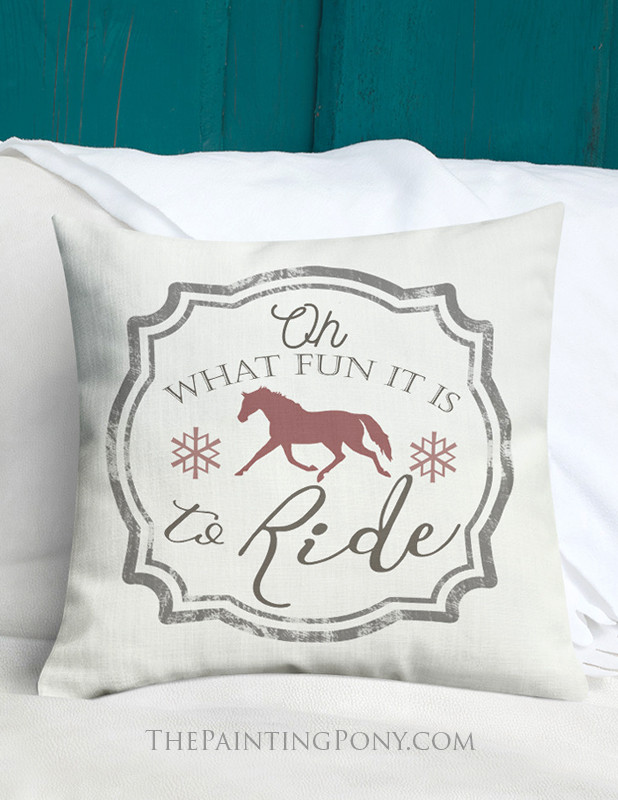 Oh What Fun It Is to Ride Horses Christmas Throw Pillow - The Painting Pony