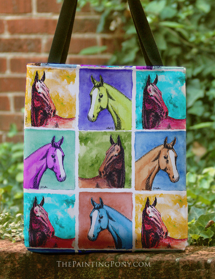 Colorful Horse Head Pattern Equestrian Tote Bag - The Painting Pony