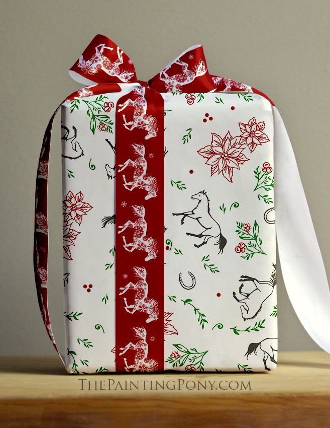 Poinsettia Flowers and Horses Pattern Equestrian Gift Wrapping Paper ...