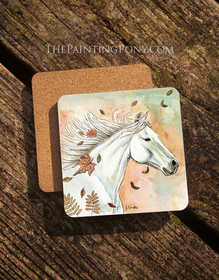 Fall Horse Head Equestrian Watercolor Art Corkback Coasters Set (4 ...