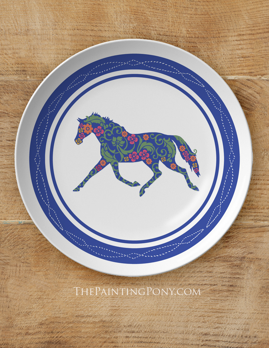 Trotting Floral Horse 10" Equestrian Plate - The Painting Pony