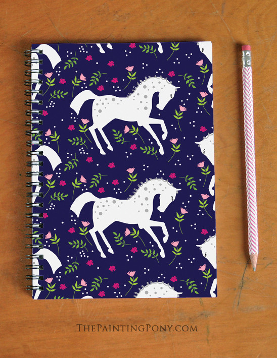 Whimsical White Pony Pattern Spiral Notebook - The Painting Pony