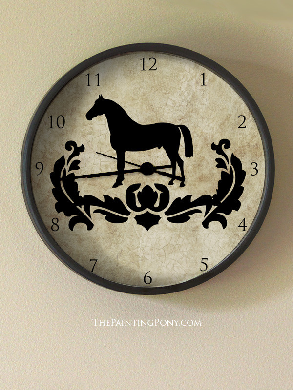 Classic Damask Horse Equestrian Wall Clock - The Painting Pony