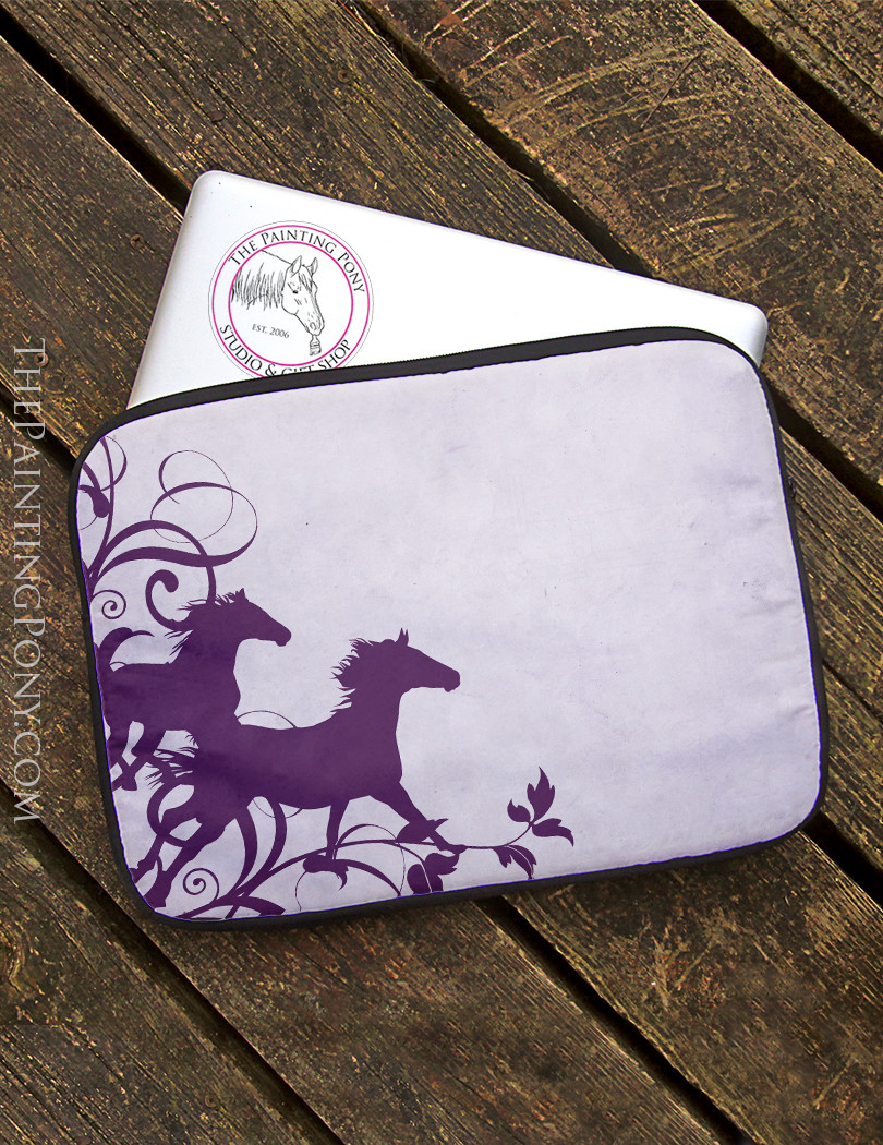 Purple Galloping Horse Equestrian Laptop Sleeve - The Painting Pony