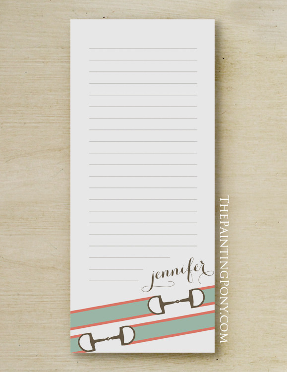 Ribbon Horse Bit Accent Personalized Equestrian Notepad - The Painting Pony