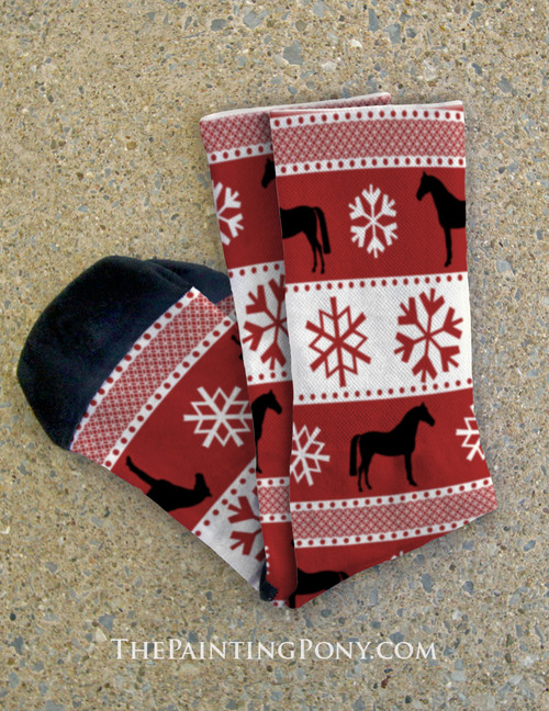 Striped Snowflakes and Horses Pattern Equestrian Socks - The Painting Pony