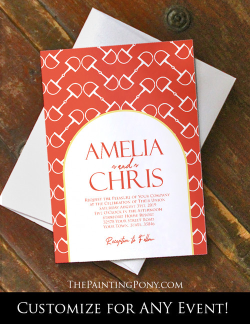Chevron Horse Bit Pattern Equestrian Wedding Invitation (Custom Colors ...