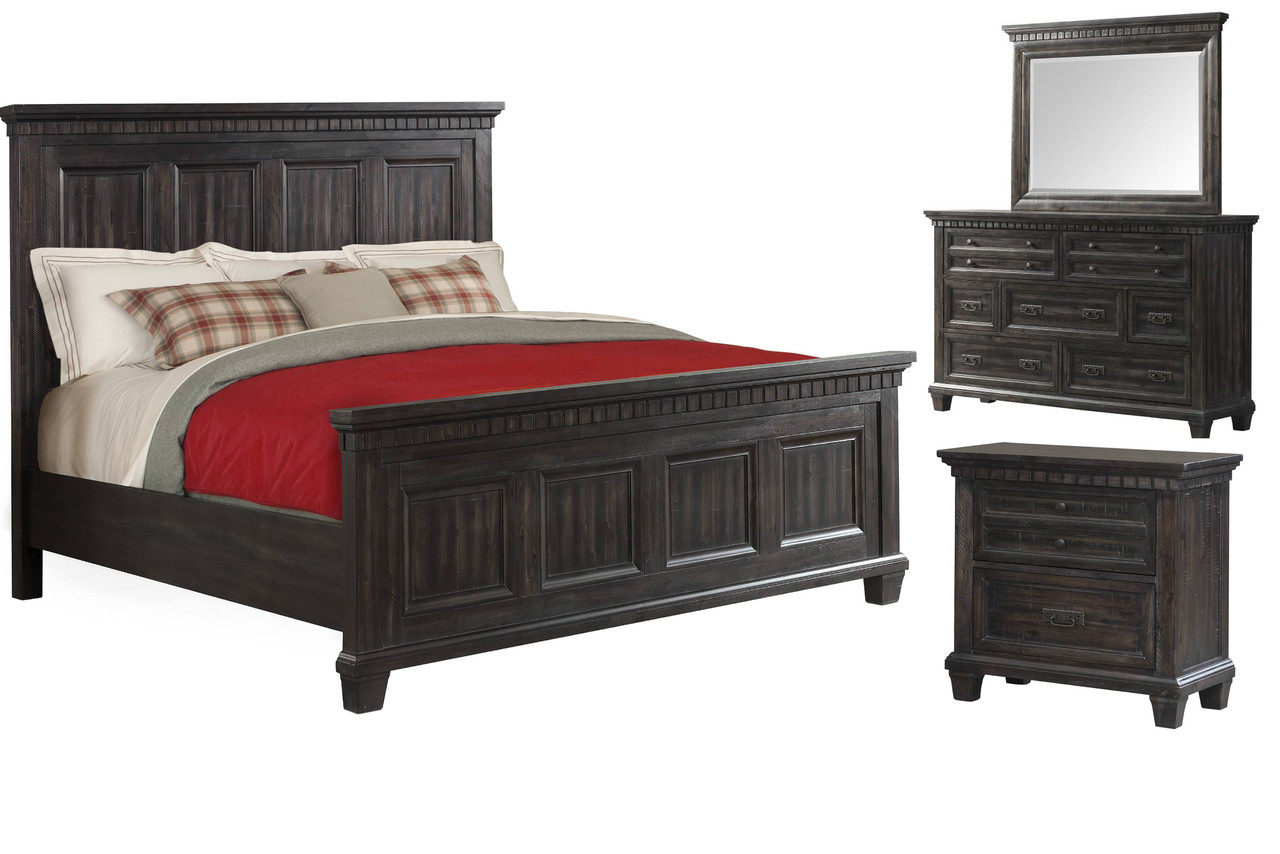 Santa Fe Weathered Black Oak finish 6pc Bedroom Set - CB Furniture