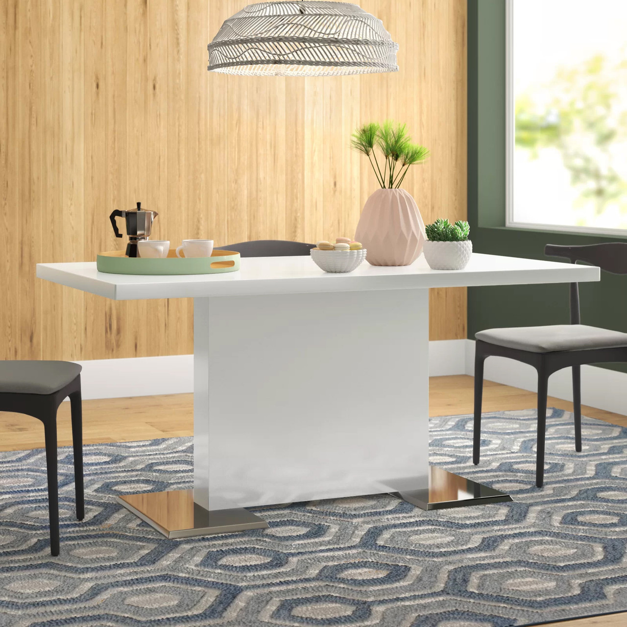 LEXANI Glossy White 63" Wide Dining Table - CB Furniture