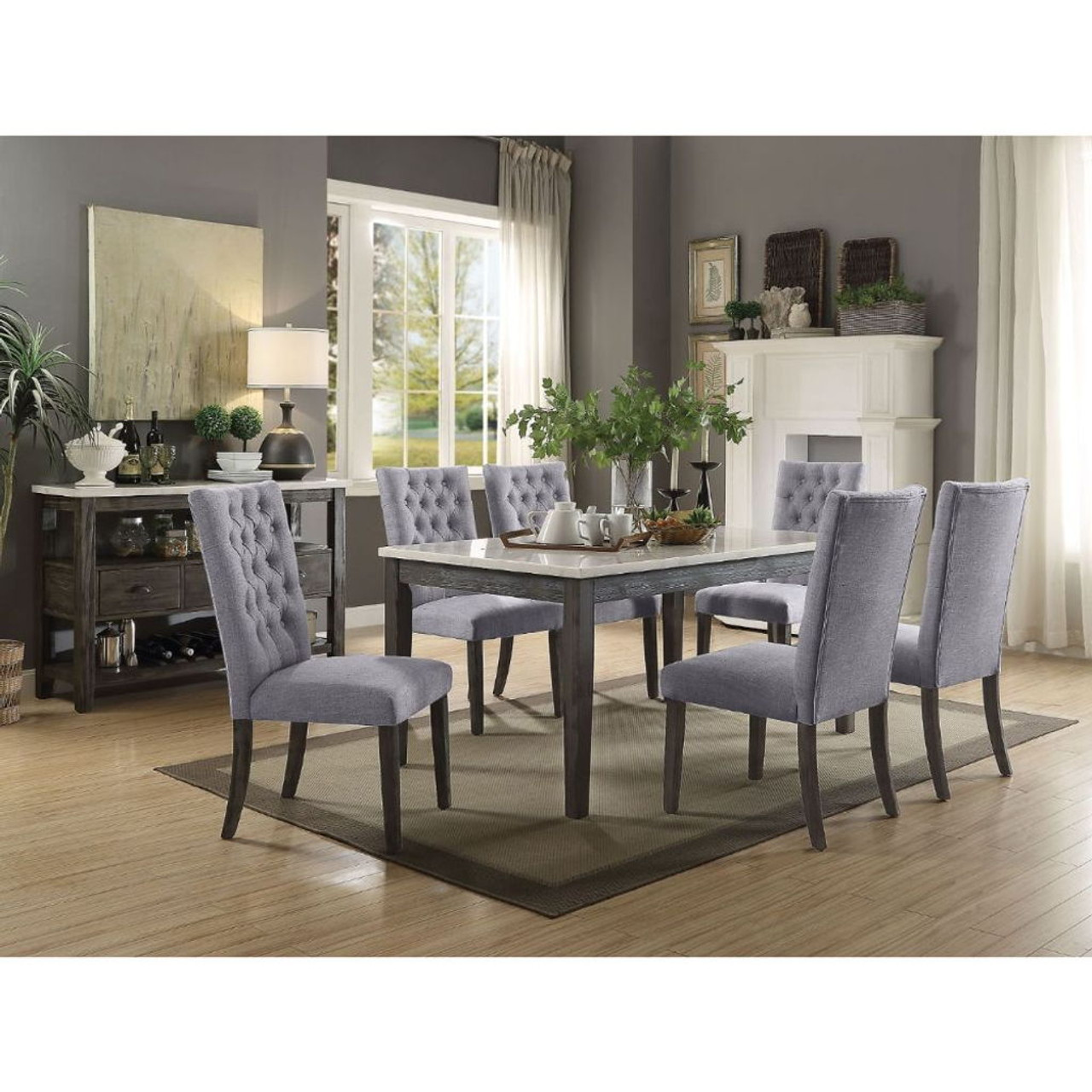 Merel Dining Table White Marble Gray Oak