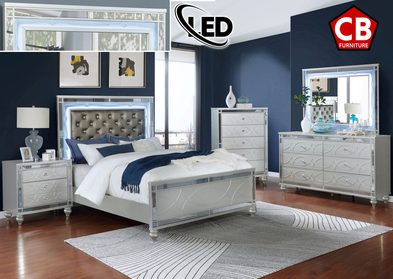 AZURA Silver Bedroom Set with LED Lighting - CB Furniture