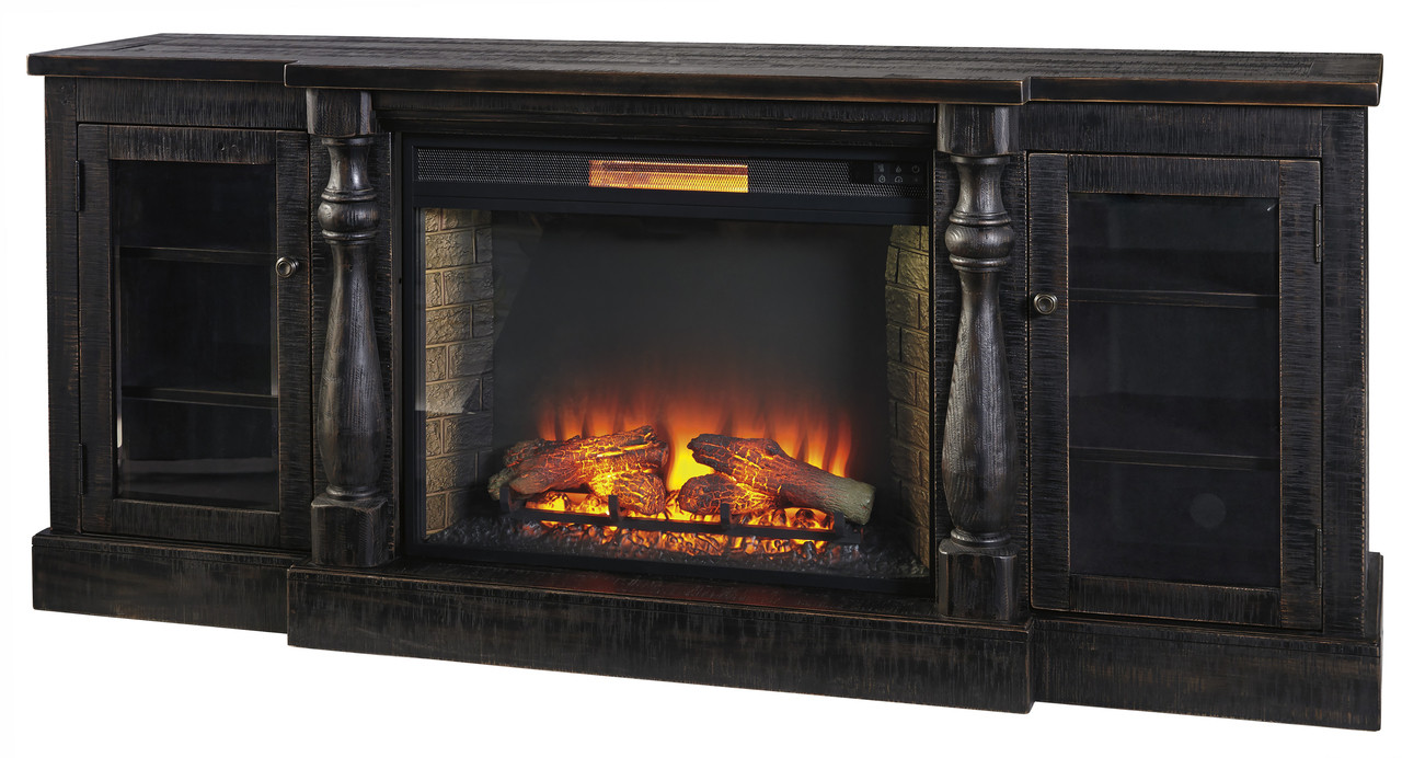 Mallacar Black XL TV Stand w Fireplace Option