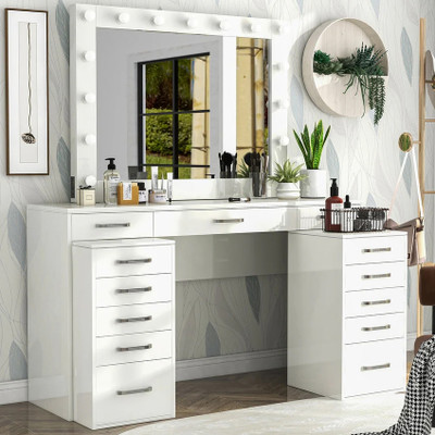 ZILKER White 64" Wide Counter Height Vanity Set - CB Furniture
